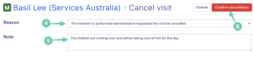 Cancelling a Visit