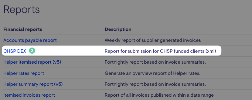 Running the CHSP DEX Report