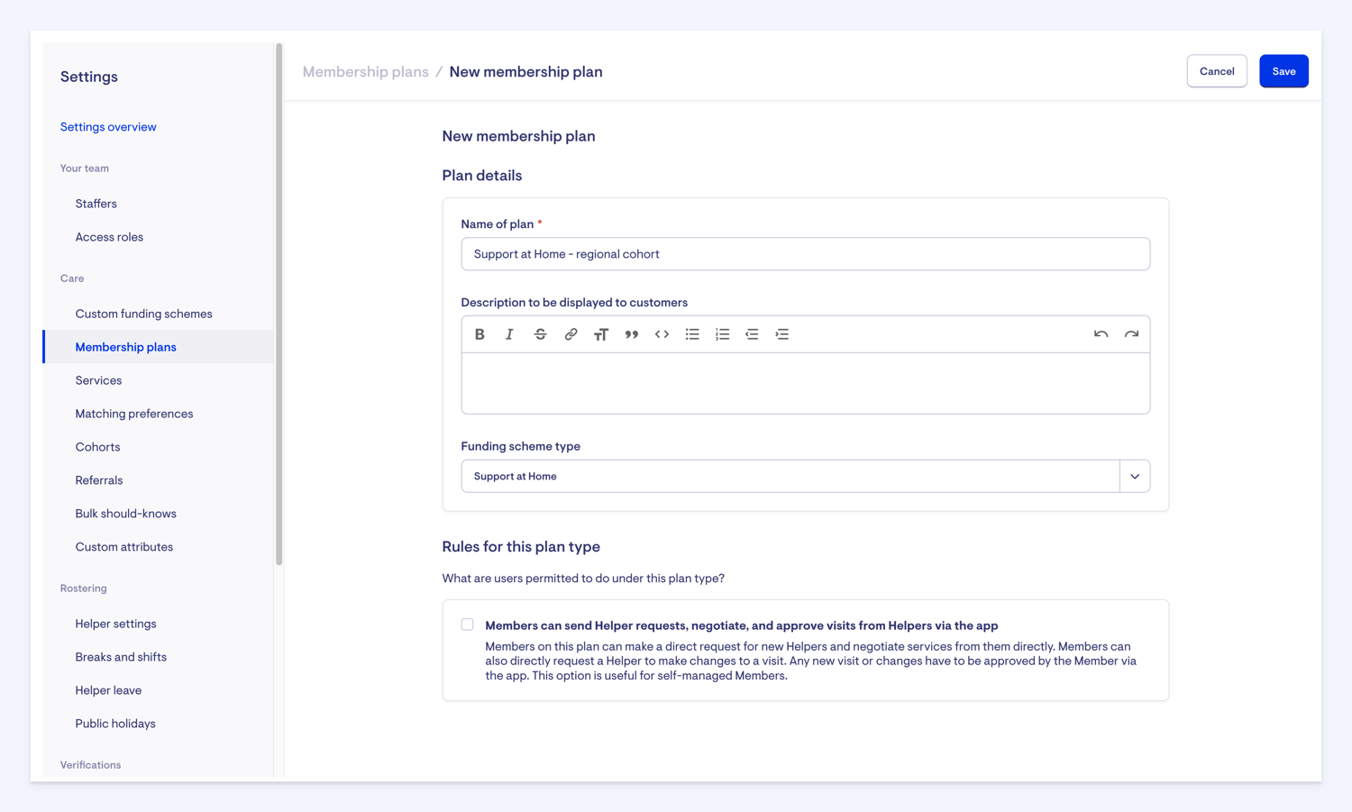 Support at Home Membership plans