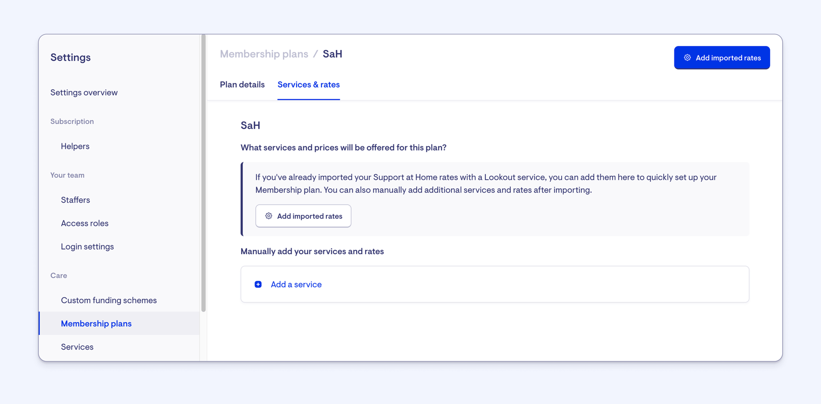 Support at Home Membership plans
