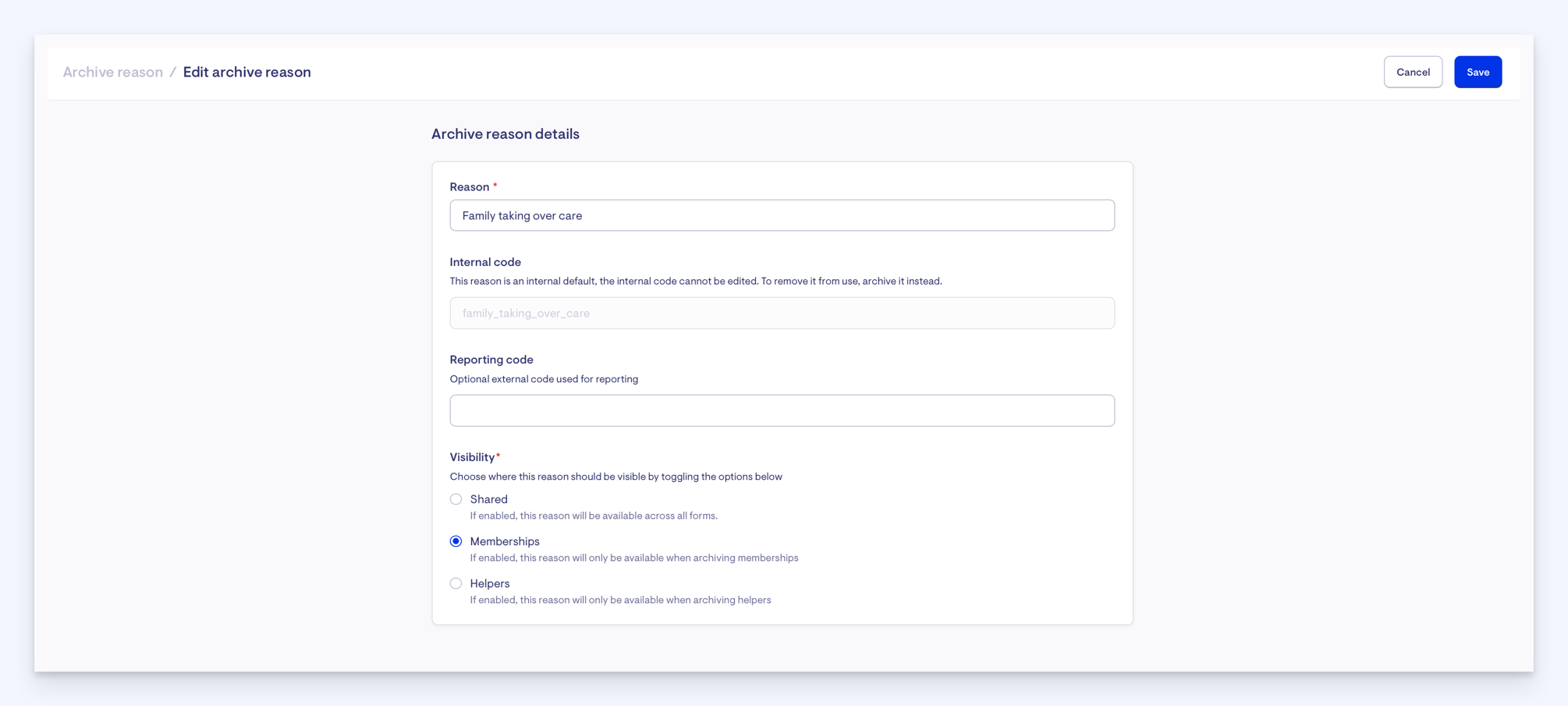 Custom cancellations and archive reasons
