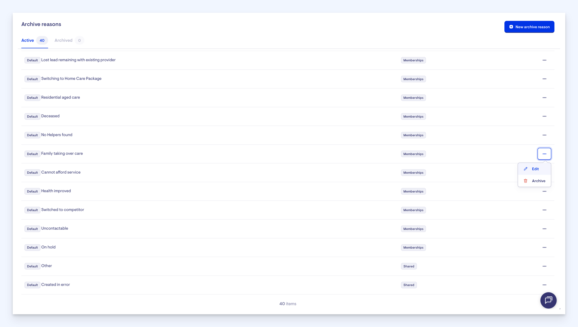 Custom cancellations and archive reasons