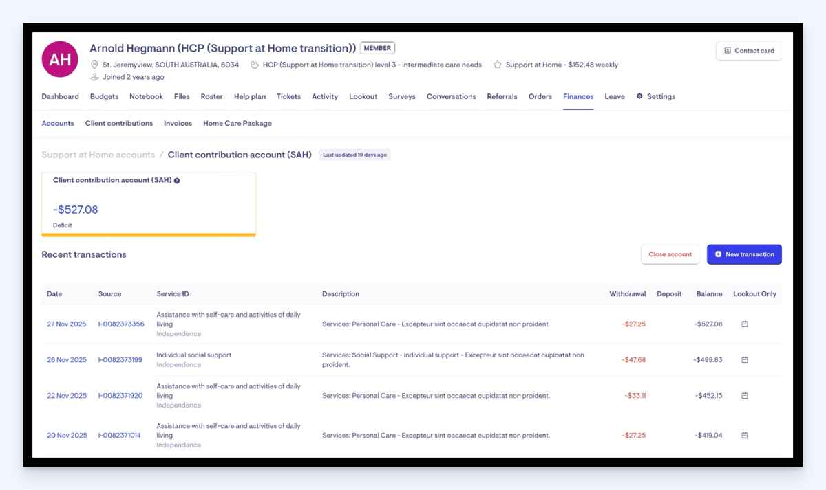 Client contributions and Support at Home