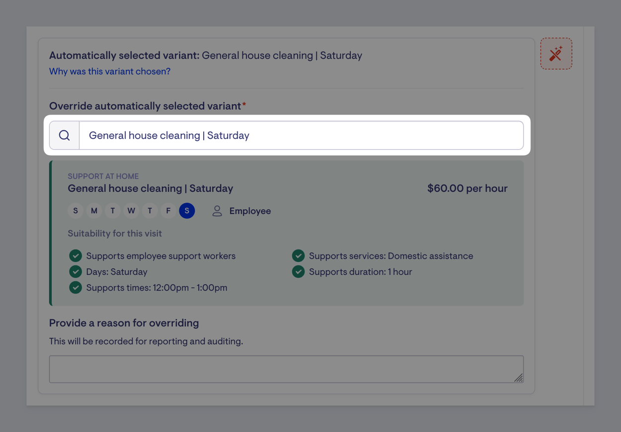 Support at Home rates and variants