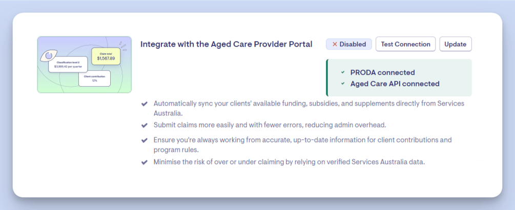 Integration with Aged Care Provider Portal (via PRODA)