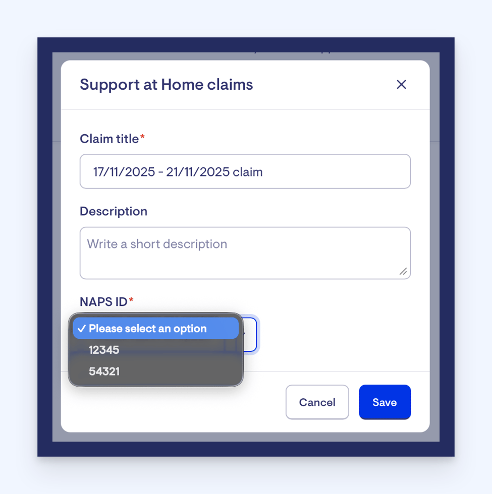 Generating your first Support at Home claim