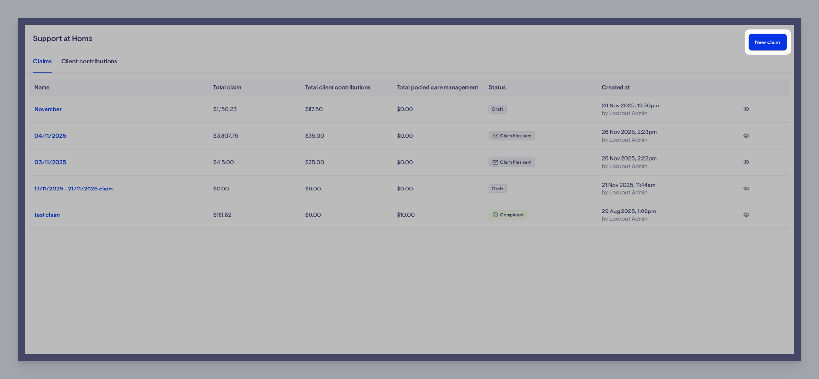 Generating your first Support at Home claim