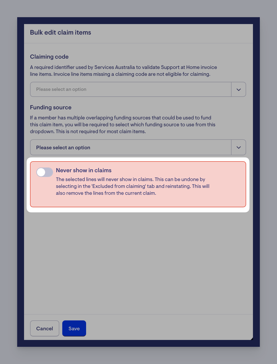 Support at Home Credit notes and invoice amendments